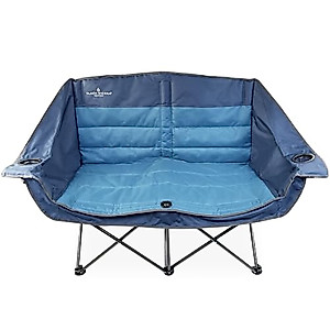 Black Sierra Doublewide Padded Camping Sofa, Camping Couch, Camping Loveseat, Comfortable Padded Heavy Duty Camp Chair, Beach Chari, Comes with Dual Cupholders and Carry Bag, Perfect for Patio or Deck