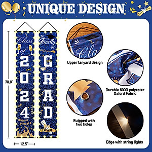 DMIGHT Blue Graduation Party Decorations Class Of 2024 Graduation Party Supplies with Grad Backdrop, Porch Sign with Led-Light Strips, Photo Booth Props,2024 Foil Balloons for Graduation Party