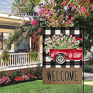 Spring Garden Flag 12x18 Vertical Double Sided Burlap Easter Tulip Farmhouse Yard Outdoor Decoration 12 x 18 Inches