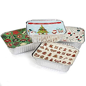 JOYIN 48 Pcs Christmas Cookie Tins with Lids for Gift Giving, Rectangular Treat Foil Containers, Tupperware Disposable Food Storage Pan for Holiday Leftovers Goodie Container or Cookie Exchange