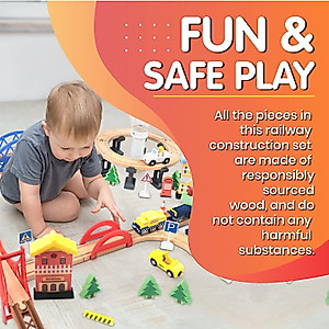 Leo & Friends 100 Piece Railway City Track Set - Educational Wooden Toy Construction Kit for Preschoolers Aged 3 Years and Above - Train Toy for Active Learning Multicolor