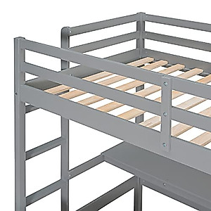 BOVZA Twin Size Loft Bed with Desk and Writing Board, Wood Loft Bed Frame with 2 Drawers Cabinet and 2 Side Ladders, Gray
