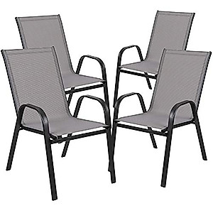 Flash Furniture Brazos Series Outdoor Stackable Patio Chairs with Flex Comfort Material, Stacking Outdoor Modern Sling Patio Chairs, Set of 4, Gray