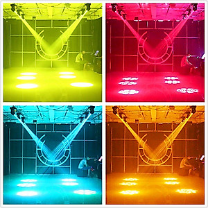 60W Moving Head Lights 6 IN1 DMX-512 16/18 Channels Stage Lighting Sound Activated Spotlight RGBW+Amber+UV for Party KTV Pub Bar Disco Dj Show Wedding Ceremony (60W+LED-2Pack)