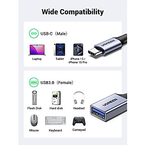 UGREEN USB C to USB A 3.2 Adapter,USB C Male to USB Female Adapter Nylon Braid,Type C OTG Cable Compatible with iPhone 16 15 Pro, Samsung S23 Ultra, MacBook Pro 2022, MacBook Air/Mini,iPad