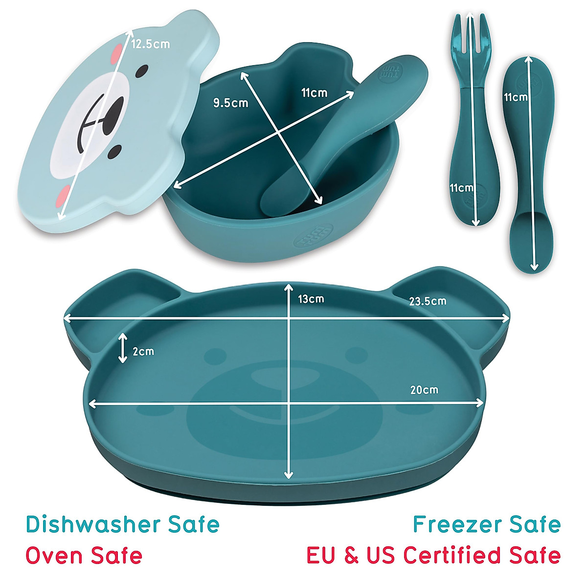 TUM TUM Baby Dinner Set for Weaning, Includes Silicone Suction Plate & Bowl, Baby Cutlery, 6 Months Plus, Dishwasher Safe, BPA Free (Boris Bear)