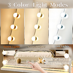 NUSVAN Vanity Mirror with Lights,Makeup Mirror with Lights with 17 Dimmable LED Bulbs, 3 Color Lighting Modes Detachable 10X Magnification Mirror Touch Control, 23.6X19,7 inch, White