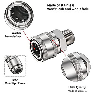 Hotop 4 Sets NPT 3/8 Inch Stainless Steel Male & Female Quick Connector Kit Pressure Washer Adapters Hose Quick Connector(Internal & External Thread)