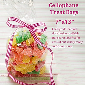Morepack Cello Cellophane Treat Bags,200 PCS 7x13 Inches Clear Pastic Gift Bags with Twist Ties,Party Favor Bags