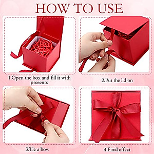 12 Pcs 4 In Small Gift Box with Lid, Ribbon Bow and Shredded Filler Gift Wrapping Paper Box for Weddings, Graduations, Birthday, Christmas, Bridesmaid Proposal Gifts (Red)