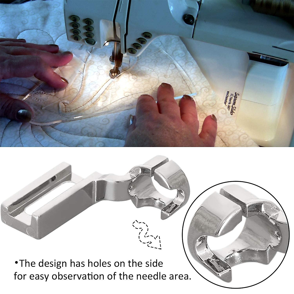 High Shank Ruler Frame Free Motion Darning Foot for Quilting Embroidery- Ruler Presser Foot with Slot Open Fits All High Shank Sewing Machines