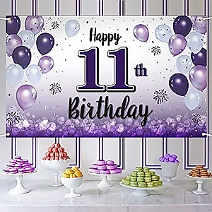 LASKYER Happy 11th Birthday Purple Large Banner - Cheers to Eleven Years Old Birthday Home Wall Photoprop Backdrop,11th Birthday Party Decorations.