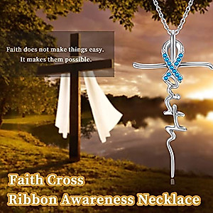 JUSTKIDSTOY Faith Necklace for Women 925 Sterling Silver Cross Pendant Necklace December Birthstone Necklace Christian Religious Jewelry Gifts
