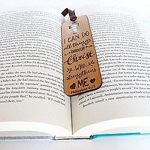 Bella Busta- " Philippians 4:13 - I can do All Things Through Christ who Strengthens me" Bookmark-Christmas Gift-Christian Gift- Laser Cut and Engraved Natural Alder Wood
