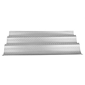 Qiilu Baguette Baguette Stainless Steel Silver Nonstick Multigrooves Waves French Bread Pan Baguette Baking Cooking Tray Kitchen Tool (Three slots)