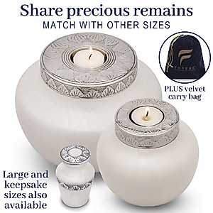 FOVERE – Small Decorative Urns for Human Ashes – White Ashes Keepsake Urn with Candle Holder – 100% Handmade Decorative Cremation Urns for Males and Females. Pet Urn for Dogs Ashes and Cats