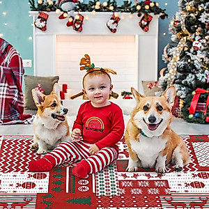 RUGSREAL Washable Christmas Area Rug Christmas Patchwork Area Rugs Carpet Holiday Decorative Carpet Rug Velvet Foldable Coffee Table Accent Rug Farmhouse Dining Table Rug Bedroom Decor, 4' x 6'