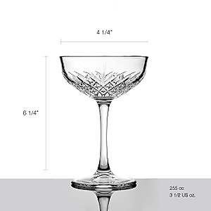Pasabahce Coupe Cocktail Glasses Set Of 4 - Exclusive Martini, Margarita Glasses - Timeless Champagne Coupe Glasses - Crystal Design - 8.6 oz Long Stem Glassware
