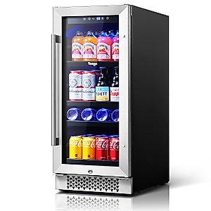 Yeego Beverage Refrigerator, 15 Inch Beverage Fridge, 80 Cans Beer Fridge with Advanced Cooling System(34-54°F), Built-in or Freestanding for Drink Soda Wine Water, Quiet Operation