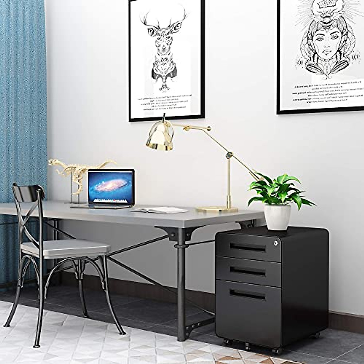 MIIIKO Mobile Filing Cabinet 3 Drawer, Rolling Small File Cabinet with Keys Under Desk, Modern Black Filing Cabinet for Home Office with Anti-tilt Wheels, A4/Letter/Legal Hanging File Drawers
