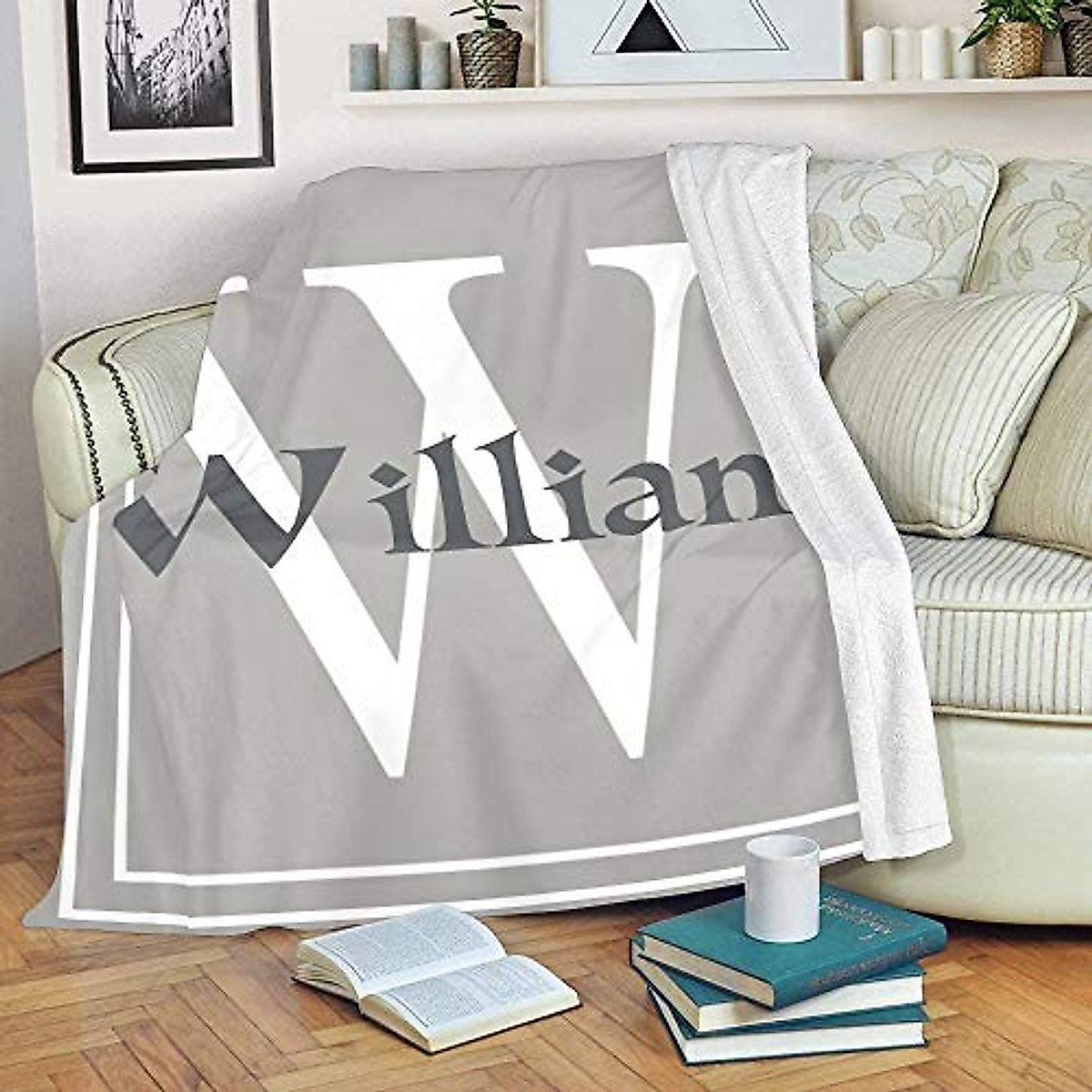 CUXWEOT Custom Blanket with Name Text Personalized W Letter Soft Fleece Throw Blanket for Gifts (50 X 60 inches)