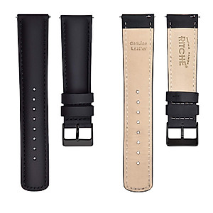 Ritche Genuine Black Leather Watch Bands 22mm Classic Vintage Quick Release Top Grain Leather Watch Strap, White Elephant Gifts, Stocking Stuffers for Men