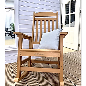 EMBRANGE Outdoor Rocking Chair with Tilting High Backrest, Weather Resistant, Fade-Resistant,Front Porch Rocker with 350 LBS Weight Capacity, Patio Rocking Chairs for Deck or Indoor, Teak
