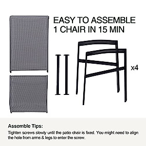 Dulce Domi Patio Chairs Set of 4, Rust-Free Outdoor Chairs W/Metal Slat Finish, 2x1 Textilene Dining Chairs Set of 4, Patio Chairs L23”xW22”xH38” Max Weight 280 Lbs