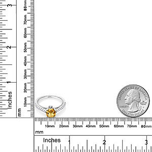 Gem Stone King 925 Sterling Silver Yellow Citrine and White Created Sapphire Engagement Ring For Women (1.20 Cttw, Cushion 6MM, Gemstone November Birthstone, Available In Size 5, 6, 7, 8, 9)