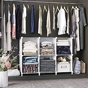 AWTATOS Cube Storage Organizer, Storage Cubes Shelves Bookshelf, 6 Cube Closet Organizers and Storage, DIY Stackable Plastic Clothes Organizer Shelving for Bedroom, Home, White