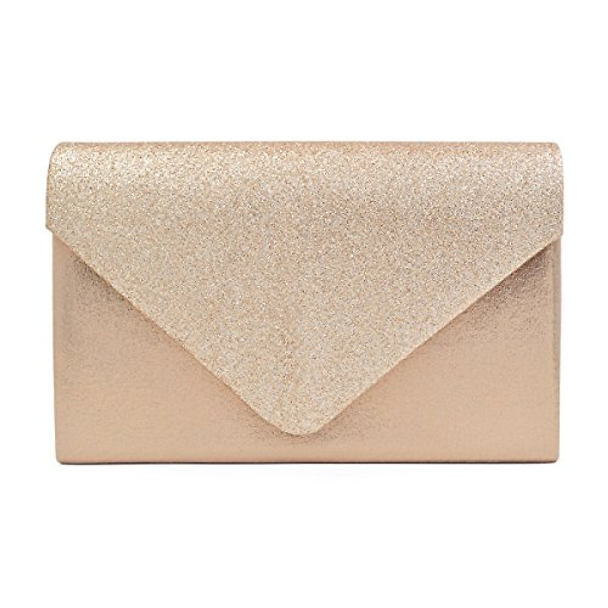 Premium Glitter Front PU Leather Envelope Flap Clutch Evening Bag, Champagne