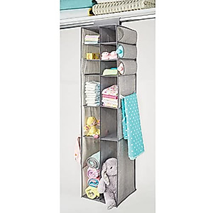 mDesign Long Soft Fabric Over Closet Rod Hanging Storage Organizer with 12 Divided Shelves, Side Pockets for Child/Kids Room or Nursery, Store Diapers, Wipes, Lotions, Toys - Gray