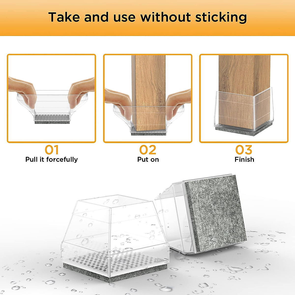 Square Chair Leg Protectors for Hardwood Floors,16 Pcs Silicone Felt Furniture Legs Caps to Prevent Floor from Scratches and Reduce Noise, Easy to Move,1.26-1.57",Clear.