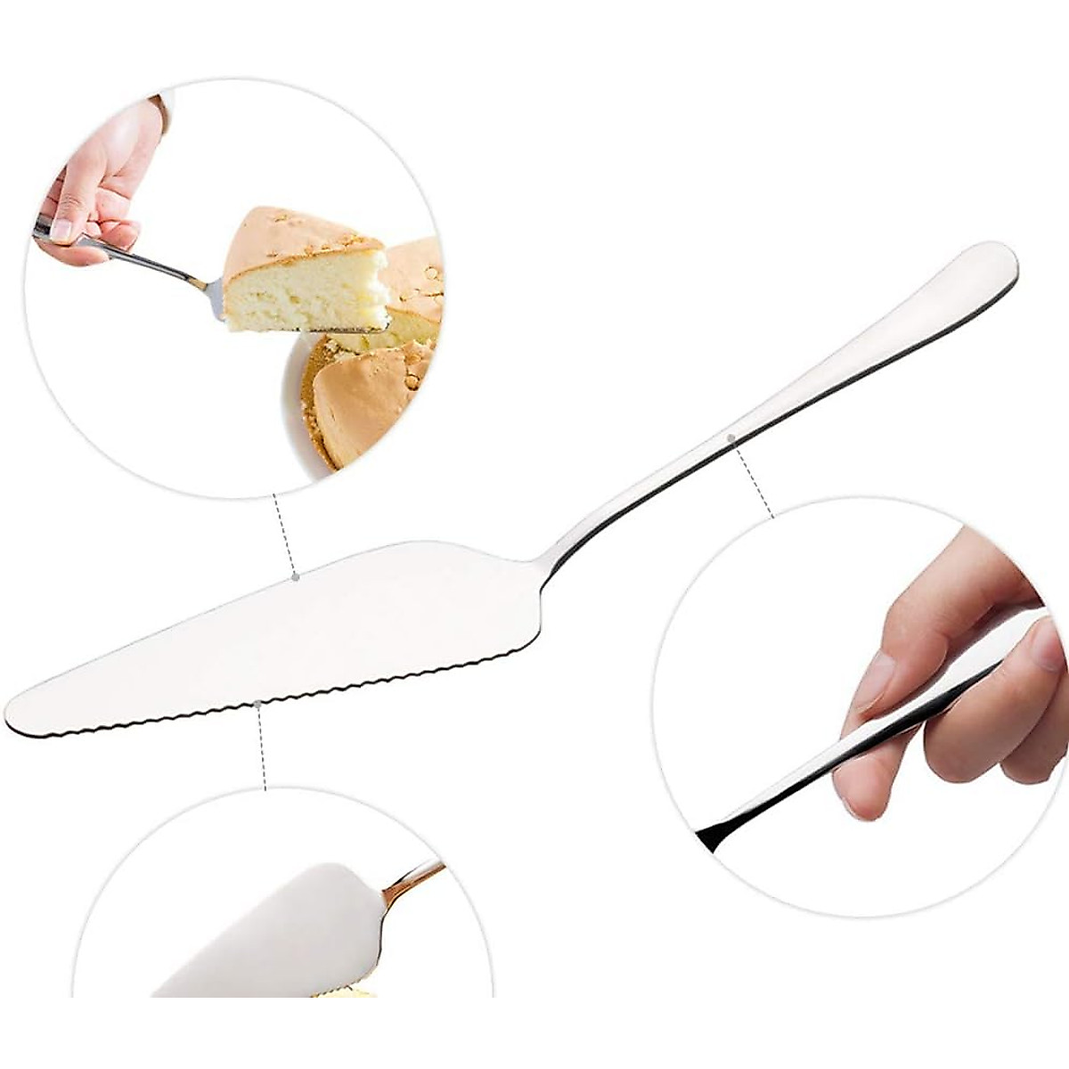 Cake Server Set Wedding Pie Cutting Set 6 Pcs Pizza Server Stainless Steel Pie Cutter with Smooth Edge and Exquisite Pattern for Pastry Dessert Pizza, Silver