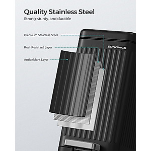 SONGMICS Bathroom Trash Can, 2.6-Gallon (10 L) Trash Bin with Lid, Slim for Small Spaces, Stainless Steel Garbage Can, Soft Close, Black ULTB562B01