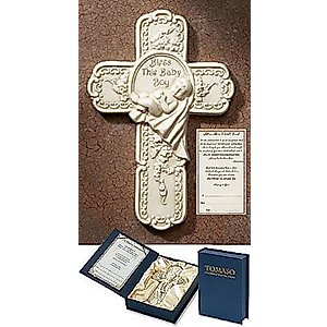 Bless This Baby Boy 7" White Resin Wall Cross with Deluxe Gift Box Religious Nursery Decor