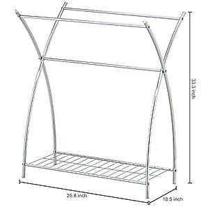 MyGift Stainless Steel Metal Laundry Room Clothing Drying Rack, Freestanding Bathroom Towel Bar Hanging Stand with Storage Shelf