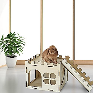 HIIMALEX Extra Large Sturdy Bunny Castle Hideout for Indoor Rabbits Play House with Stairs Round Edges Detachable Habitats for Rabbit Guinea Pig Chinchilla Hedgehog (Classic Castle with Ramp)
