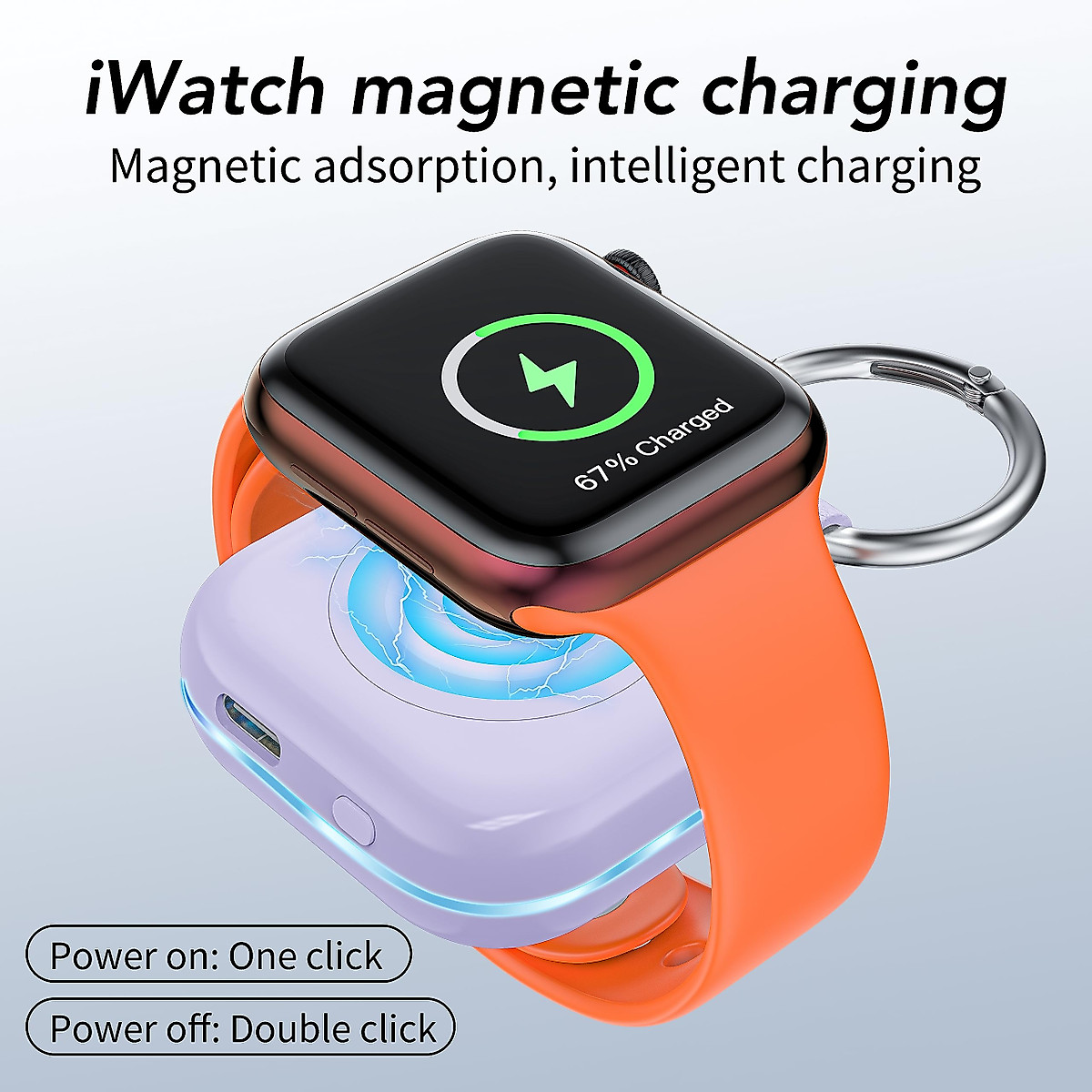 Portable Travel Charger for Apple Watch Series 8,Wireless iWatch Charger 1200mAh Power Bank with Charging Cable, Purse Keychain Smart Watch Charger for Apple Watch Series 9/8/7/6/SE/5/4/3/2/1/UItra