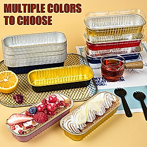 TECHMUR Mini Loaf Pans with Lids, 50 PC Aluminum Foil Disposable Baking Pans 6.8oz Rectangle Mini Cake Pans Cupcake Baking Cups For Cake Dessert Loaf Gold