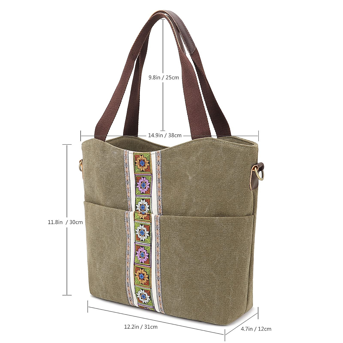 SILKAREA Embroidered Canvas Small Crossbody Bag Cell Phone Purse Large Tote Top Handle Shopper Handbag