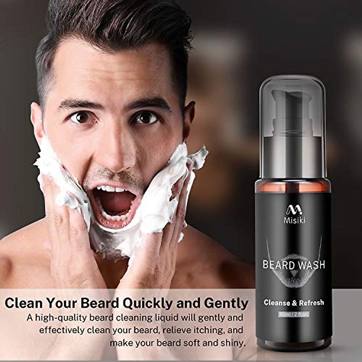 Misiki Beard Kit for Men Grooming & Care, Beard Growth Kit with Trimming Tool Set, Natural Beard Care Growth Oil & Wash, Brush, Comb, Scissors & Storage Bag, Beard Care Perfect Gifts for Man