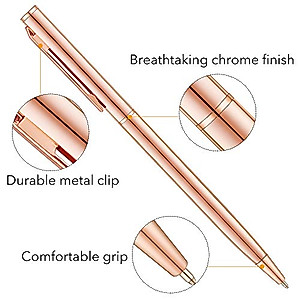 Unibene Slim Metallic Retractable Ballpoint Pens - Rose Gold, Nice Gift for Uniform Office Students Teachers Wedding Christmas, Medium Point(1 mm) 6 Pack-Black ink