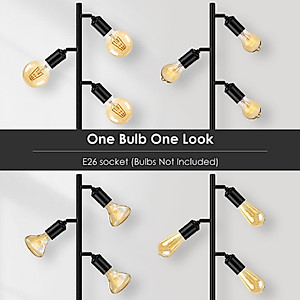 BoostArea Tree Floor Lamp, Industrial Floor Lamp, Modern Standing Lamp with Adjustable 3 Light, E26 Socket, Rotary Switch, Minimalist Metal Stand Up Lamp Pole Lamps for Living Room, Bedroom(No Bulbs)