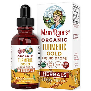 USDA Organic Turmeric Gold Liquid Drops by MaryRuth's | Liquid Herbal Blend | Turmeric Curcumin, Black Pepper, Cassia Cinnamon Bark, Ginger Root | Immune & Digestive Support | Non-GMO, Vegan, 1oz