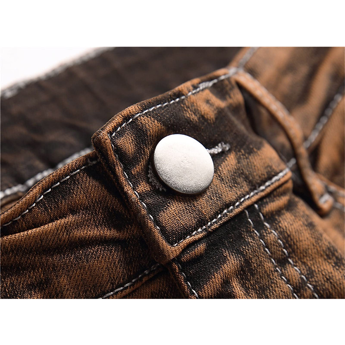 Men's Retro Tied Dyed Jeans Ripped Stretch Printed Slim Fit Denim Pants Vintage Straight Washed Distressed Jean (Orange,34)