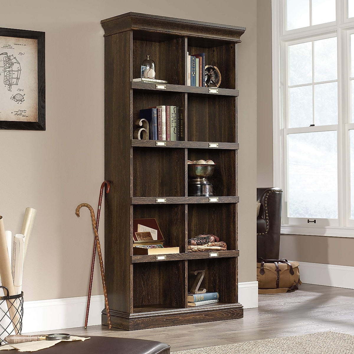 Sauder Barrister Lane Tall Bookcase, Iron Oak finish