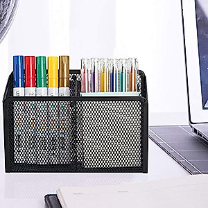 Magnetic Pencil Holder - Extra Strong Magnets Mesh Marker Holder Perfect for Whiteboard, Refrigerator and Locker Accessories (2 Baskets, 1 Pack Black)