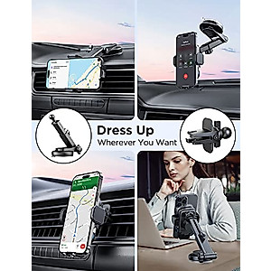 Wireless Car Charger Mount, 15W Full Auto-Clamping Fast Charging Air Vent Dash Windshield Phone Car Holder for iPhone 14 Pro/13 Pro/ 12/11/Xr/8, Samsung S23/S22/S21/Note 20(with QC 3.0 Car Charger)