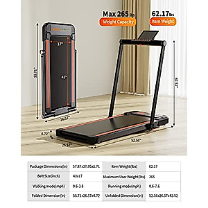 THERUN 2.5HP Treadmill, 2 in 1 Under Desk Walking Pad Treadmill, Electric Compact Space Folding Treadmill for Home Office with LED Touch Screen 0.6-7.6MPH Wider Running Belt, No Assembly Needed